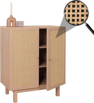 Mendler Highboard HWC-M51, Kommode Schrank Sideboard, Staufächer, Kubu Rattan 98x79x42cm - Natur