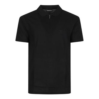 Emporio Armani Homme, Tops, Noir, Taille: L Polo &agrave; manches courtes et demi-zip avec logo