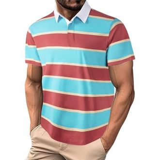 Generic Hauts d&eacute;t&eacute; ray&eacute;s pour hommes d&eacute;contract&eacute;s mode ray&eacute; l&acirc;che manches courtes revers manches courtes t-shirt, bleu ciel, 3XL