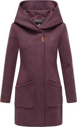 Marikoo Damen Mantel in Wollmantel-Optik warmer Trenchcoat mit Kapuze Maikoo Dusty Plum Gr. XXL