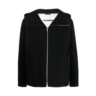 Jil Sander Homme, Vestes, Noir, Taille: M Veste Noire à Capuche en Laine avec Fermeture Éclair