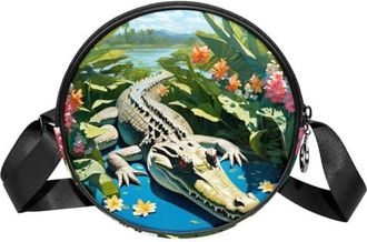 Generic Sac &agrave; bandouli&egrave;re rond pour femme, motif crocodile, petit sac &agrave; bandouli&egrave;re avec fermeture &eacute;clair, bretelles r&eacute;glables, sac &agrave; main rond d&eacute;contract&eacute; po