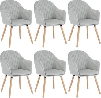 Woltu Woltu - Lot de 6 Chaises de Salle à Manger Chaises de réception en Velours et Bois Massif, Gris Clair