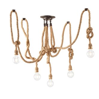 Luce-Ambiente-Design Five-Light Rope Ceiling Lamp in Hemp and Metal