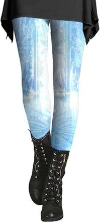 Generic Legging de sport &agrave; paillettes pour femme avec poches en coton doux et fin, taille haute, bleu clair, 4XL