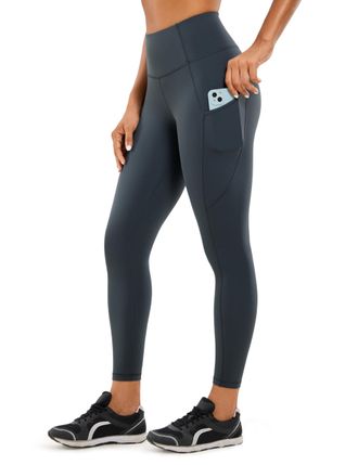 CRZ YOGA Damen Naked Feeling Sport Leggings mit Taschen High Waist Sporthose Gym Blickdicht Yogahose - 64cm Melanit - Seitentaschen 42