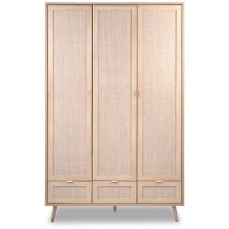 Calicosy Schrank mit 3 T&uuml;ren, 3 Schubladen, 2 Kleiderstangen L120cm - Rattan-Druck - Bali