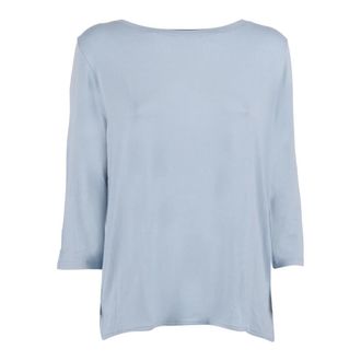 Majestic Filatures T-Shirt mit U-Boot-Ausschnitt und 3/4-&Auml;rmeln - - Knitwear - Damen - Blau - M