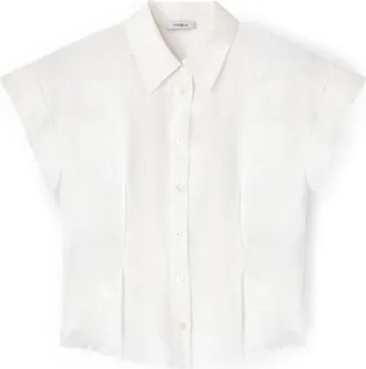 Motivi Femme, Blouses et Chemises, Blanc, Taille: 42 FR Chemise en lin avec plis