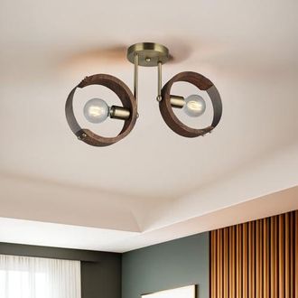 Opviq Elegant Antiquation Chandelier, Metal Body with Wooden Cap, 29 cm Height, 2 x E27 Socket, Base Plate 14 x 14 cm | Perfect for Stylish Home D&eacute;cor