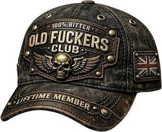 Generic Old Fuckers Club Casquette de baseball vintage, 100 % Bitter Lifetime Member, chapeau r&eacute;glable vieilli avec motif t&ecirc;te de mort, cadeau unisexe r&eacute;tro p