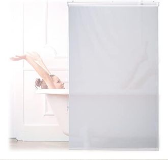 Relaxdays Duschrollo, 100x240 cm, Seilzugrollo für Dusche & Badewanne, Decke & Fenster, Badrollo wasserabweisend, weiß