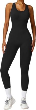 Generic Combinaison de Yoga Femme Sans Couture en Tissu Tricoté avec Dos et Design Ajouré Combinaison Moulante Pantalon Long Tenue de Sport Élastique pour Fit