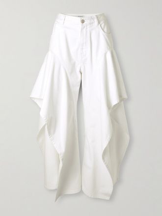 Alaia Jean Large Taille Mi-haute À Volants - Blanc