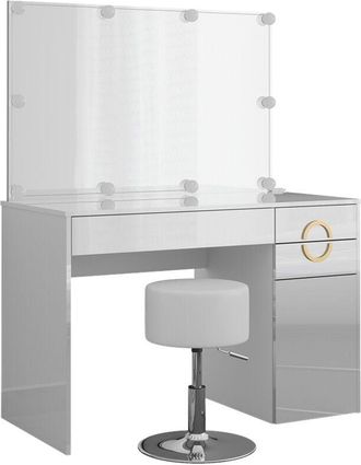 Vicco Schminktisch Adela, Weiß, 115 cm mit led Beleuchtung und Hocker