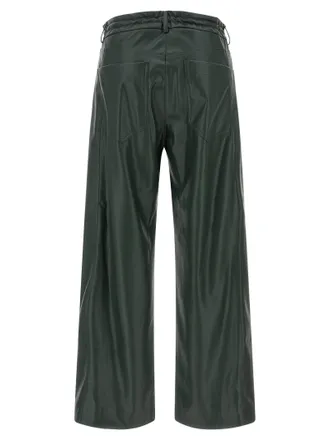Nude Faux Leather Wide-Leg Trousers - Forest Green