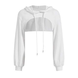 Generic Pull &agrave; capuche pour femme &agrave; manches longues - Crop Tops pour femme - Pull court - Sweat &agrave; capuche ultra court - Col rond - Chemises &agrave; capuche - Couleu