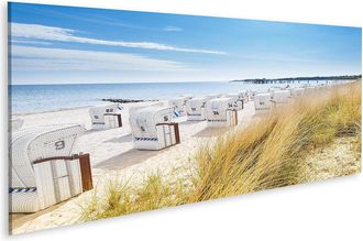 Islandburner Leinwandbild Strandk&ouml;rbe an der Ostsee unter blauem Himmel im Sonnenschein - Leinwand 120x40cm - Panorama