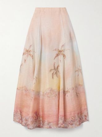 Zimmermann Jupe Longue En Lin Et Soie Mélangés Illuminate - Rose