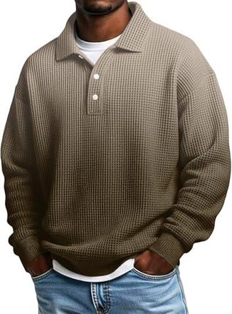 Generic T-shirt &agrave; manches longues pour homme - Polo &agrave; col montant boutonn&eacute; - Coupe r&eacute;guli&egrave;re - Pull dext&eacute;rieur respirant - T-shirt d&eacute;contract&eacute; basique uni - H