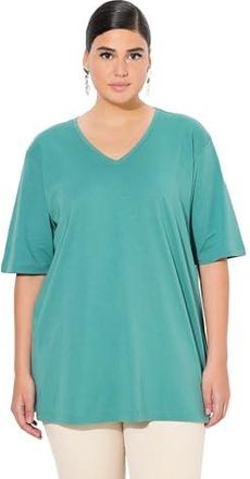 Ulla Popken T- Shirt, V-Ausschnitt, Relaxed, Halbarm, Vert, 66-68 Femmes