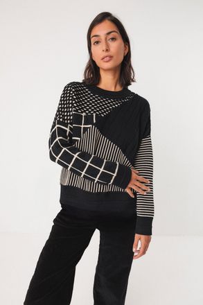 SKFK Damen vegan Pullover Ismene Schwarz/Wei&Atilde;Y