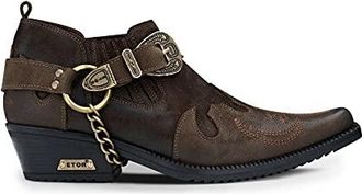 Infinity Leather Chaussures Western en Cuir V&eacute;ritable pour Hommes, Marron, Cha&icirc;ne en M&eacute;tal Cubain, Cowboy Winklepickers 45