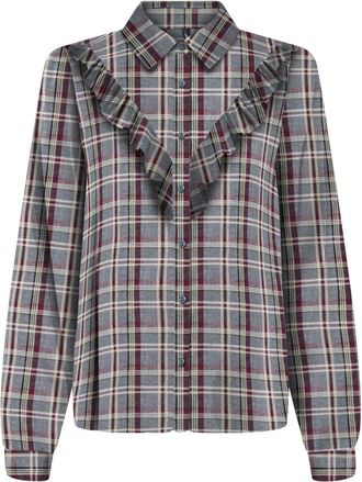 Only Onlevia Check L/S Frill Shirt WVN