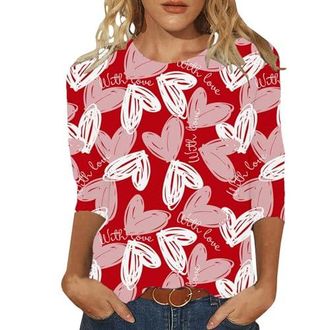 Generic T-shirt &agrave; manches trois-quarts et col rond pour femme Motif coeur 2026 Saint-Valentin, rouge past&egrave;que, XXL