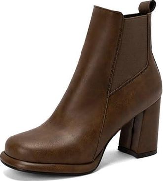 Generic Bottines Chelsea Femme Plateforme Hauteur Cheville Talon Bloc Zip Lat&eacute;ral Panneaux Extensibles pour Streetwear Sorties Tenue Quotidienne Automne Hiver