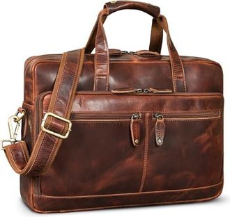 Royalz Anderson Sacoche Ordinateur Portable Cuir Homme Femme - Serviette Business Vintage 15,6 - Sac Travail en Cuir V&eacute;ritable avec Passant Trolley