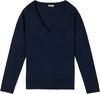 Oltre Femme, Pulls, Bleu, Taille: 42 FR Pull en maille &agrave; col en V en m&eacute;lange de viscose