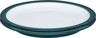 Denby Greenwich mittelgro&szlig;e Teller, 2er-Set, gr&uuml;n, wei&szlig;, sp&uuml;lmaschinenfest, mikrowellengeeignet, Geschirr, 22 cm, glasiertes Keramik-Geschirr aus Steingut, 