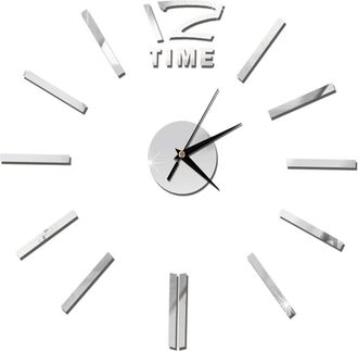 BESPORTBLE Gro&szlig;e DIY Wanduhr Spiegel Aufkleber Modern Rahmenlos Silber Selbstklebend Leises Quarzwerk Wohnraum B&uuml;ro Dekoration Kreativ Gestaltbar