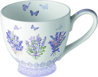 Ambiente Teetasse Kaffeetasse Becher Mug 450 ml Lavendel Schmetterlinge in zarten Farben Fine Bone China Porzellan Serie lovely lavender Ganzjahresmotiv