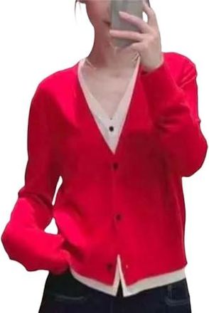 Generic Cardigan dhiver &agrave; manches longues et col en V simple boutonnage &eacute;l&eacute;gant &agrave; manches bouffantes pour femme, 3, XS