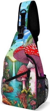 Generic Sacoche Port&eacute; &eacute;paule Psych&eacute;d&eacute;lique Champignon Monde Magique Art Lumineux Durable Sac Bandouli&egrave;re Casual Crossbody Bag pour Camping Voyage Cyclisme