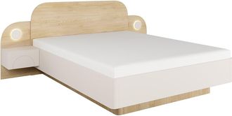 Vente-Unique Bett 160 x 200 cm &ntilde; mit Nachttisch und LEDs &ntilde; Farbe: Beige und Natur &ntilde; Dartagno