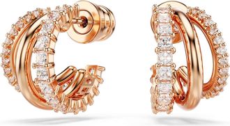 Swarovski Hyperbola Kreolen, Weiße, Rosé Vergoldete Mini-Ohrringe mit Strahlenden Swarovski Kristallen in Verschiedenen Schliffen