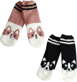 Hemobllo 2paires Chaussettes Hiver Moelleuses Polaire Corail Chaussettes &Eacute;paisses Chaudes Pour Maison Lot