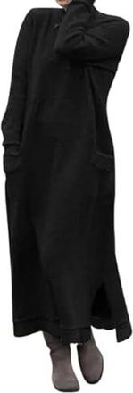 Generic Robe longue en tricot polaire &agrave; manches longues avec poches, coupe ample, robe dhiver pour femme, Noir, M