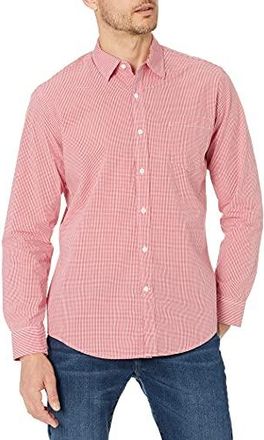 Amazon Essentials Chemise en Popeline à Manches Longues, Style Décontracté, Coupe Standard Homme, Rouge Motif Vichy, XXL