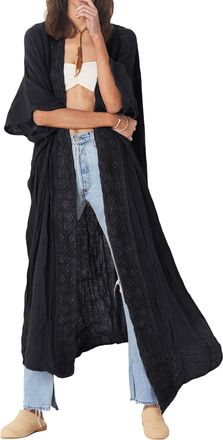 Bsubseach Schwarz Stickerei Open Front Strandponcho f&uuml;r Damen Halbarm Bikini Strand Kimono Cardigan