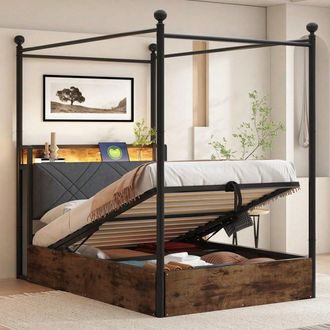 Generic Multifunktionsbett mit hydraulischem Stauraum & LED-Beleuchtung - Modernes technisches Bett mit & USB-C -, 90x190 cm