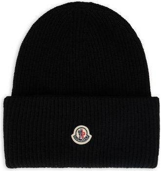Moncler Homme, Accessoires, Noir, Taille: ONE Size Logo Cotton Beanie