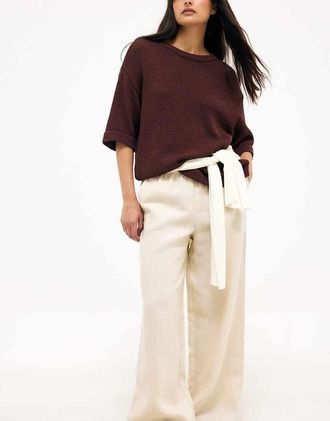 NA-KD Leinenhose in Beige mit Kordelzug-Neutral