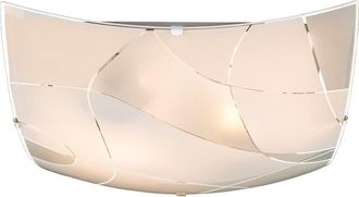 Globo Lighting Glas Deckenleuchte Deckenlampe E27 Fassung 2 Flammig Deckenlampe Weiss eckig, Chrom satiniert, Dekorlinien, 2x E27, LxBxH 30x30x8,5 cm