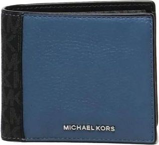 Michael Kors Homme, Accessoires, Bleu, Taille: ONE Size Hudson Leather and Signature Logo Billfold Wallet With Coin Pouch