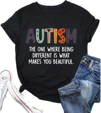 Generic T-shirts de sensibilisation &agrave; lautisme pour femmes 2025 - Graphique d&eacute;t&eacute; - Coupe ample - Hauts de sport d&eacute;contract&eacute;s - T-shirt mignon pour femme - T-s