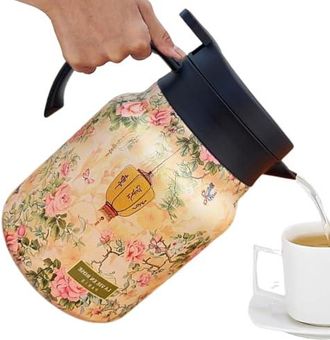 Generico JIEBWCHA Bouilloire à thé vintage, carafe thermique pour café, bouilloire à thé florale de 1000 ml Bouilloire à thé en acier inoxydable - Carafe therm